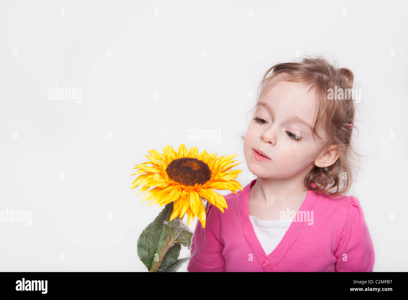 Child With Sunflower Stock Photo - Alamy