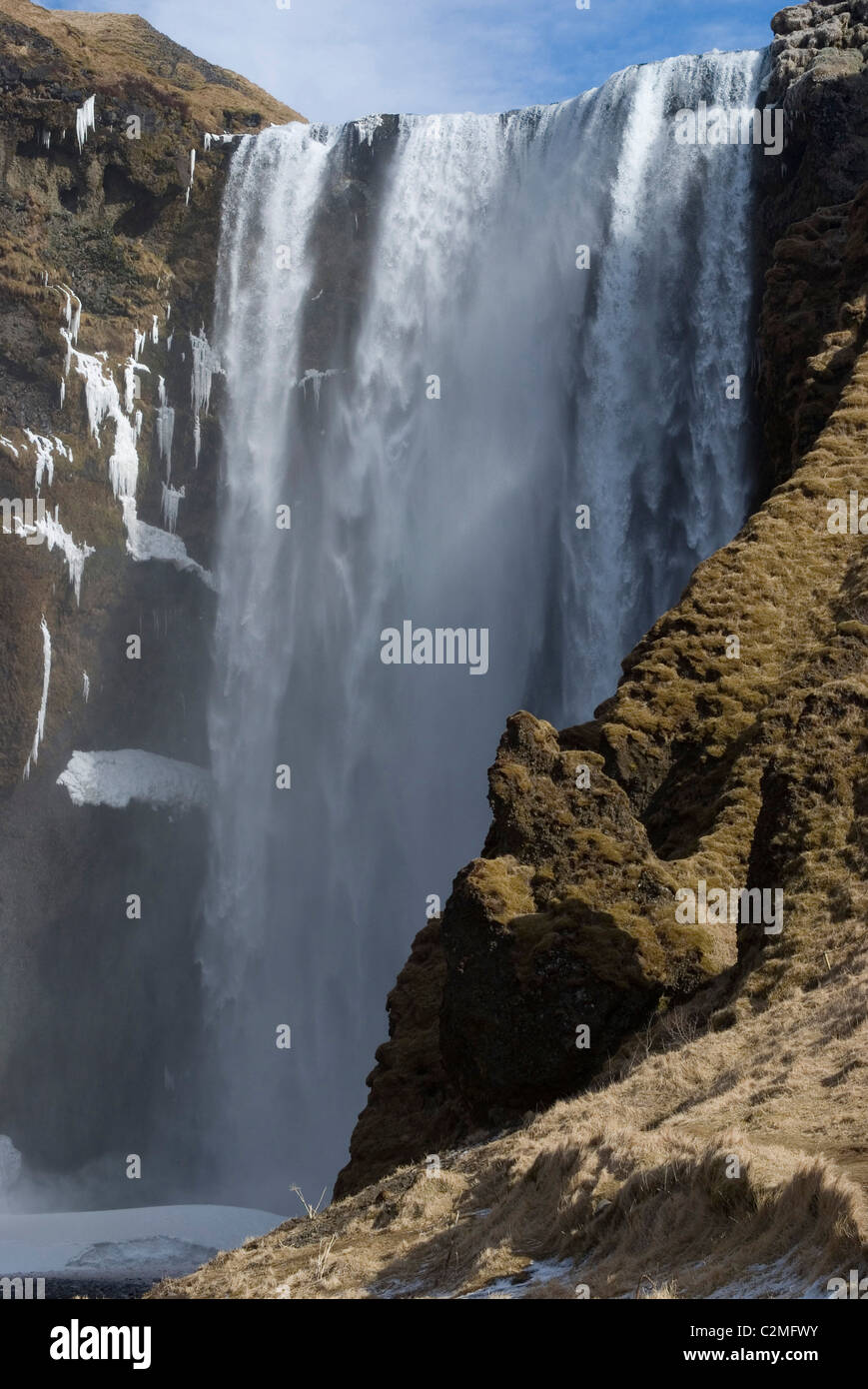 Skogafoss in the snow, Skoga, Southern Iceland Stock Photo - Alamy