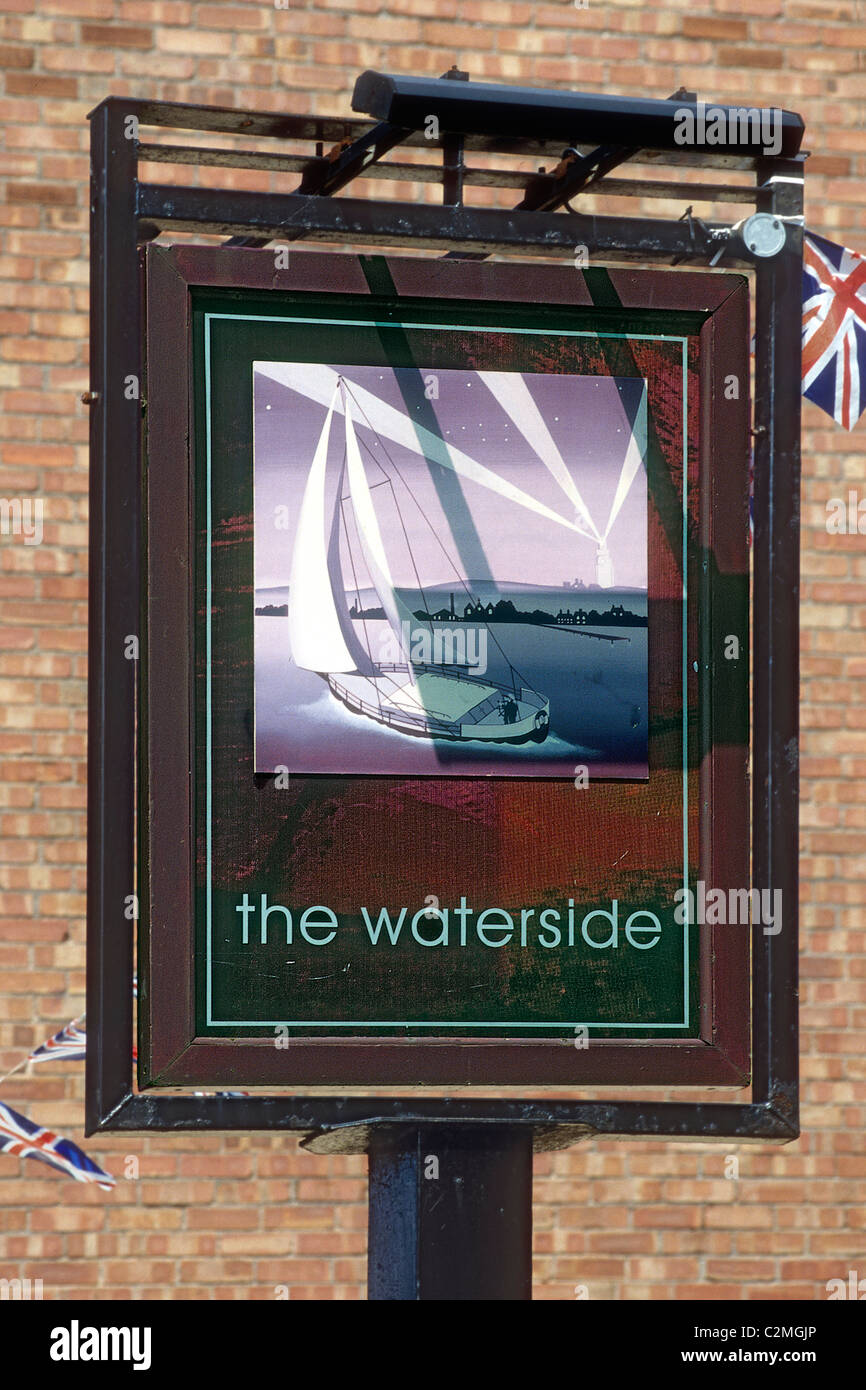 A modern pub sign at Cowes Week on the Isle of Wight in Hampshire ...