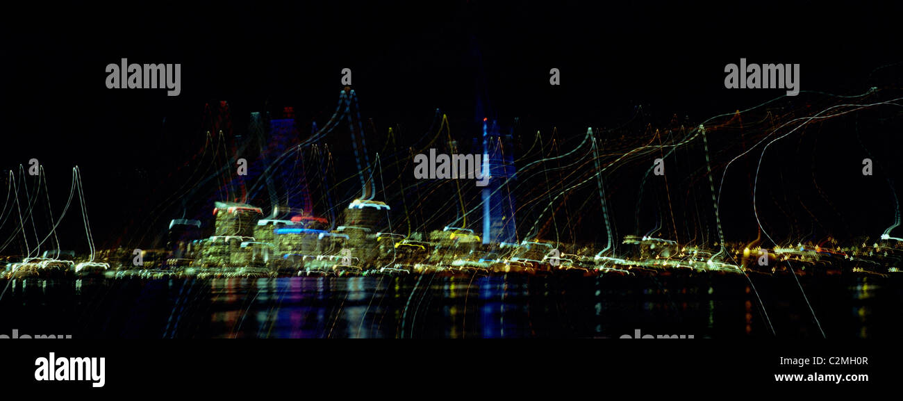 A Panoramic view of Auckland, New Zealand at night showing the Sky ...