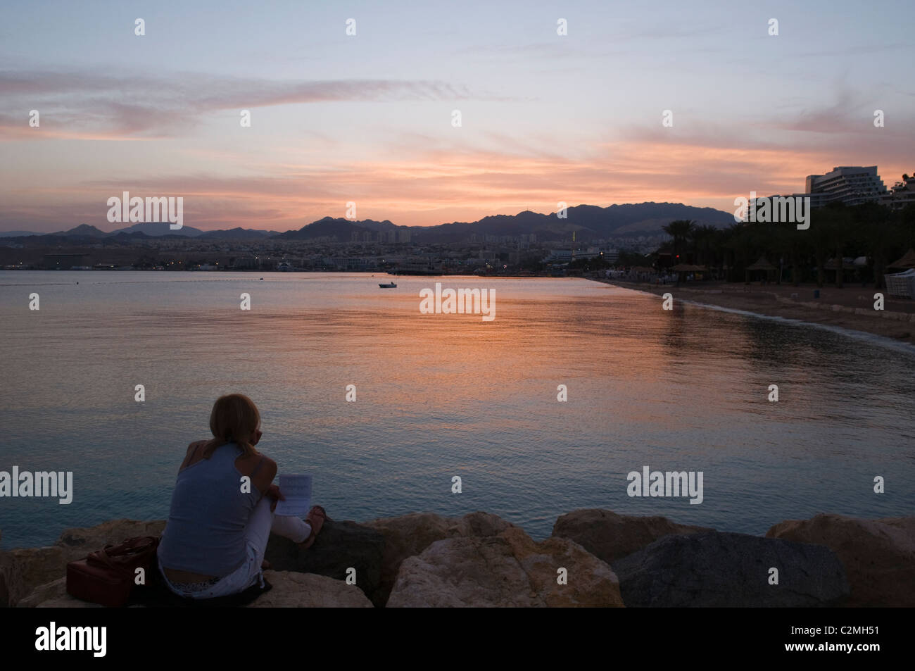 Red Sea sunset in Eilat Israel Stock Photo - Alamy
