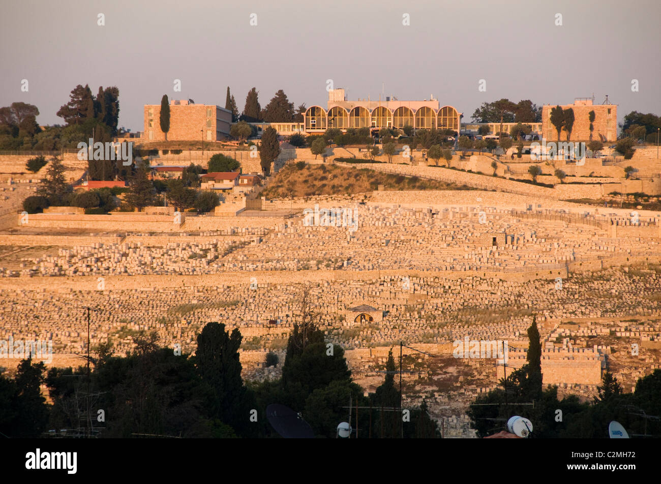 The Jewish Cemetery at sunset and Mount of Olives in Jerusalem Israel ...