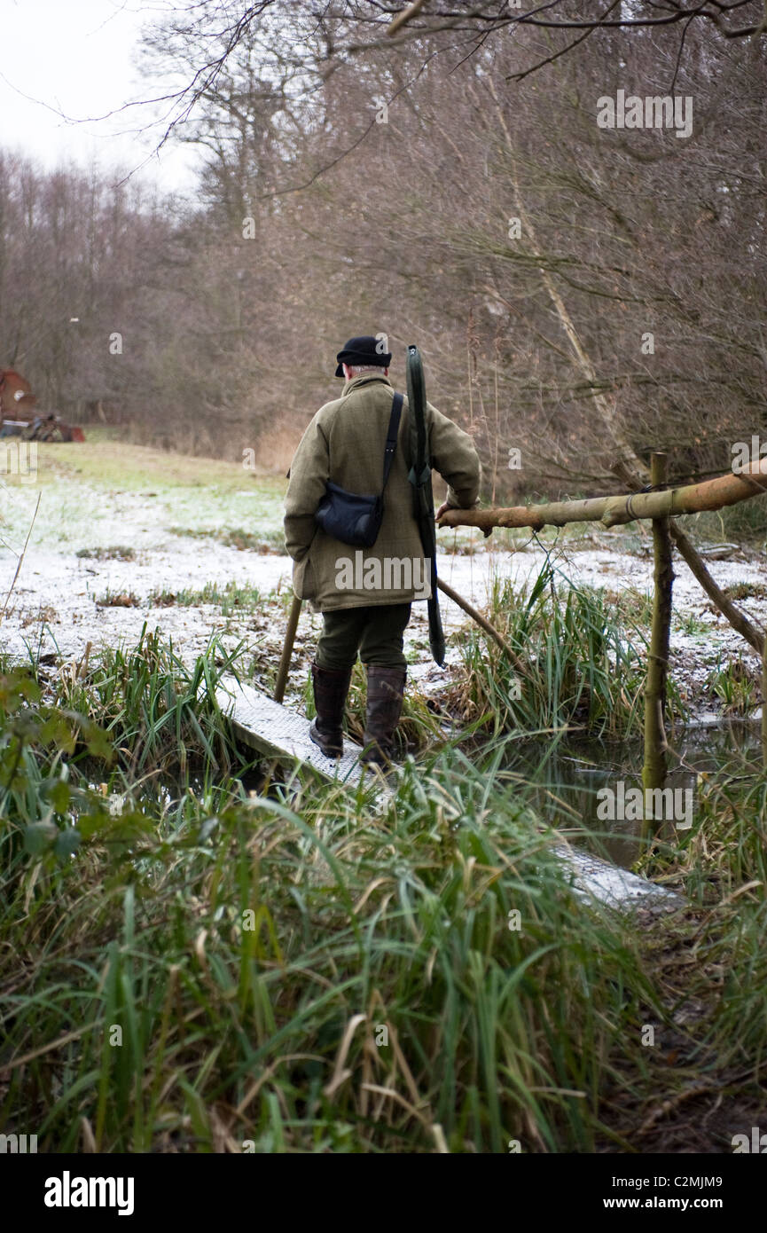 man walking on plank over stream Stock Photo - Alamy