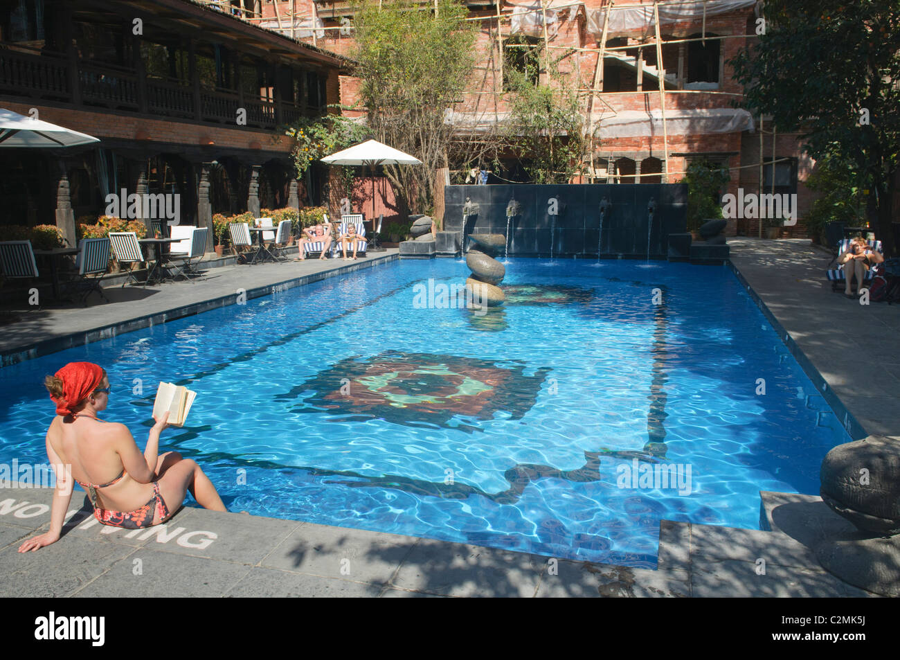 swimming pool at Dwarikas Resort in Kathmandu, Nepal Stock Photo - Alamy