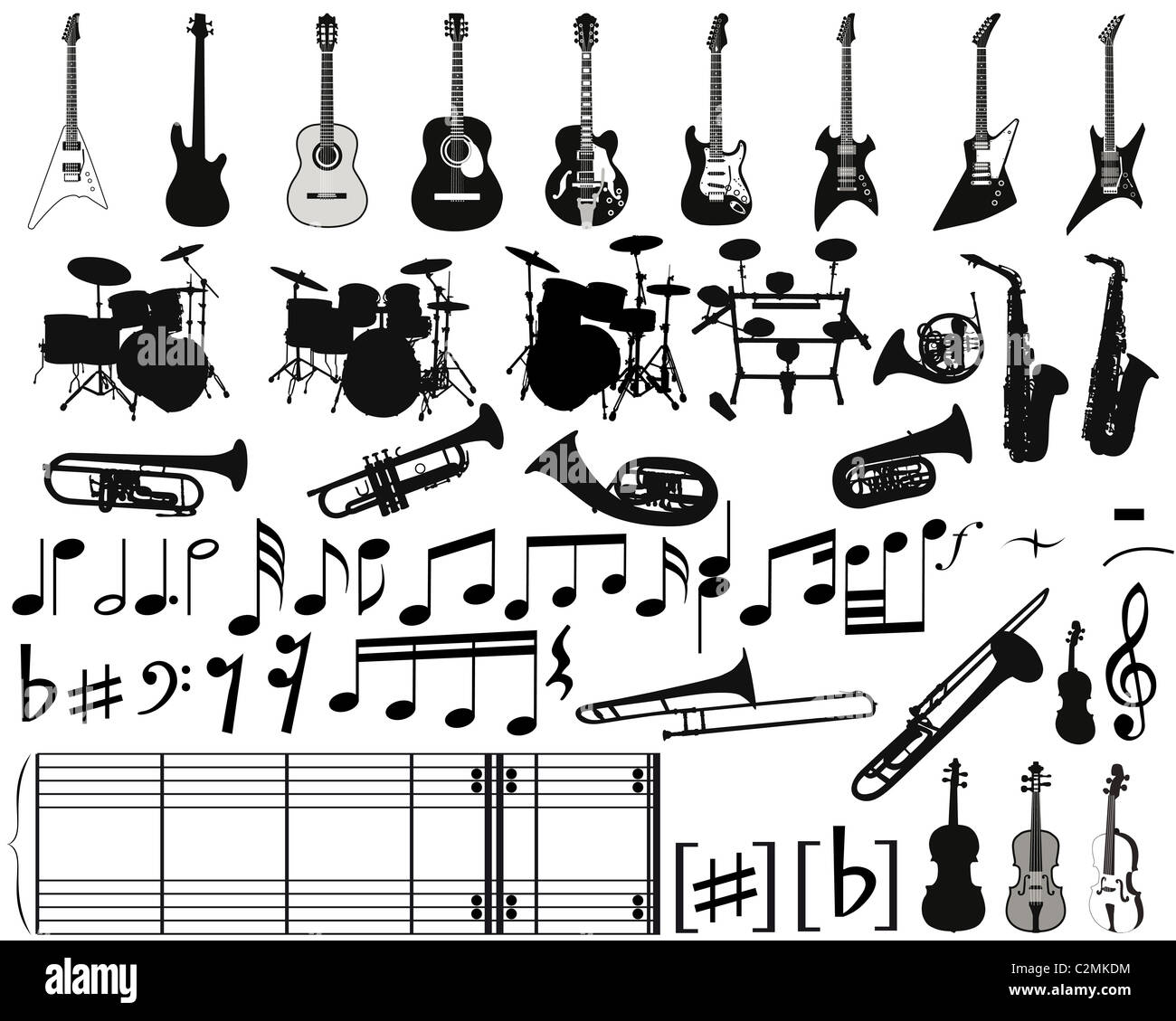 Big collection of musical elements for design use Stock Photo - Alamy