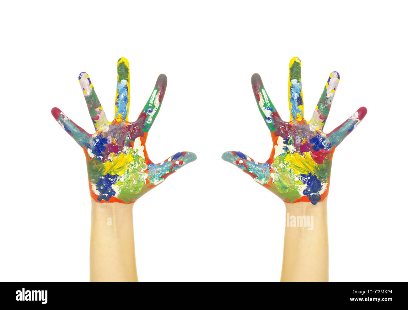 hands painted in colorful paints on white Stock Photo - Alamy