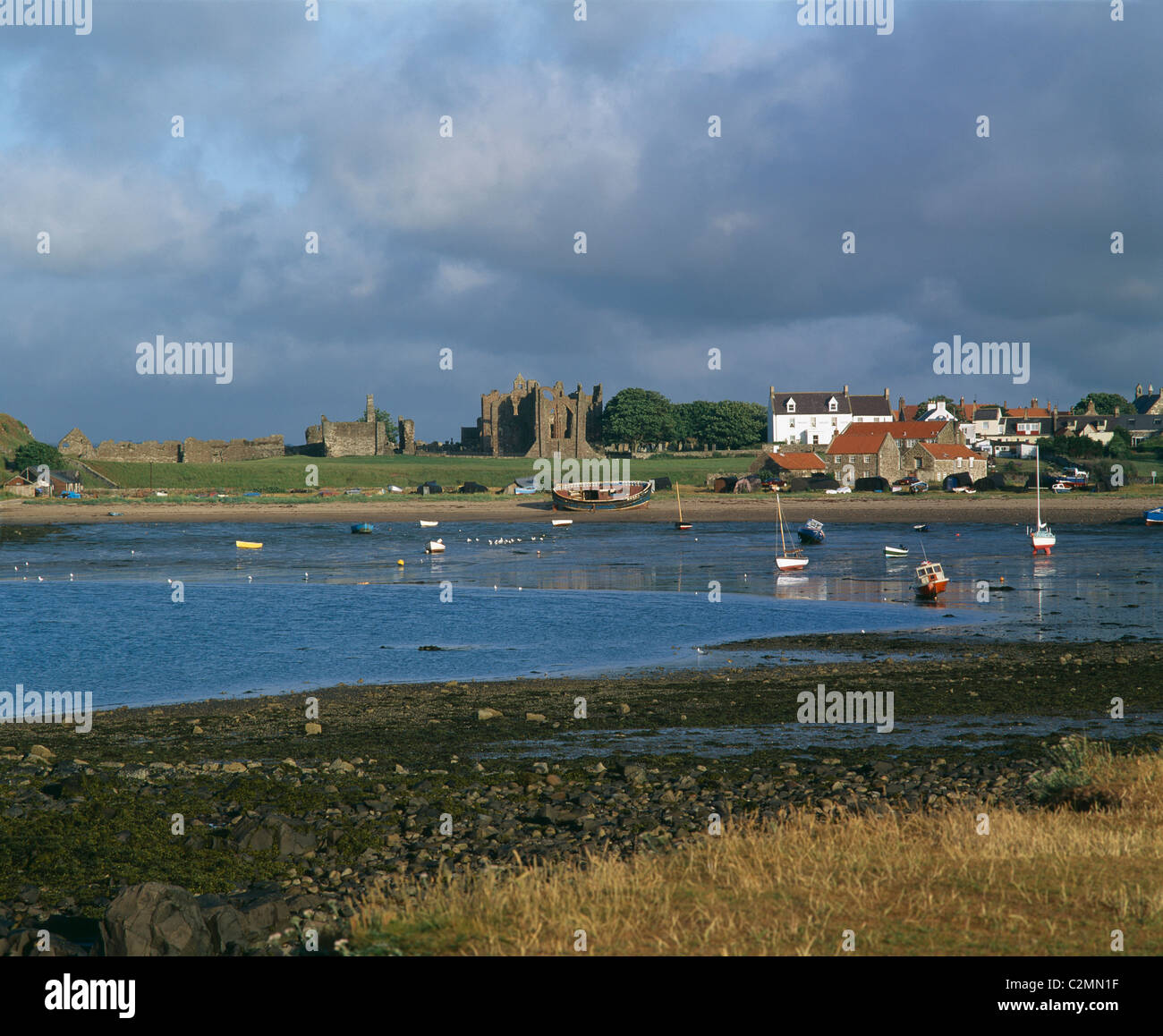Lindisfarne Priory and Village, Holy Island, Northumberland, England ...