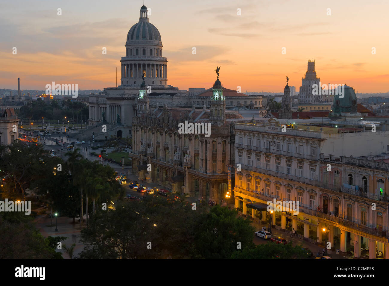Capitolio Nacional and Gran Teatro at night, Havana old City, Cuba ...