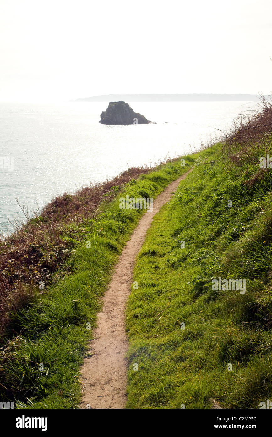 Coastal footpath Herm island Channel islands looking south Stock Photo ...