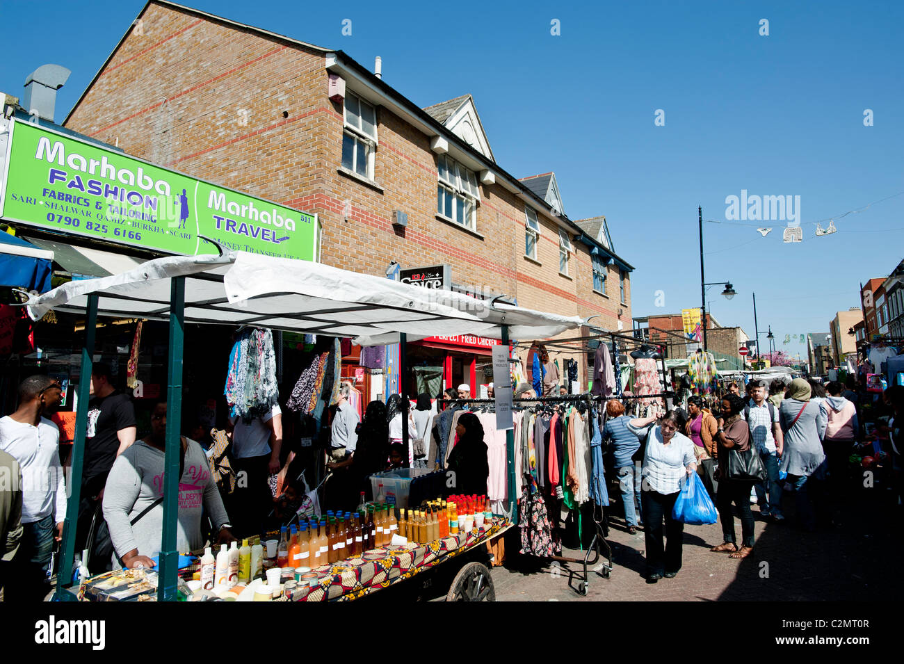 Street market on Roman Road, Hackney, London, United Kingdom Stock ...