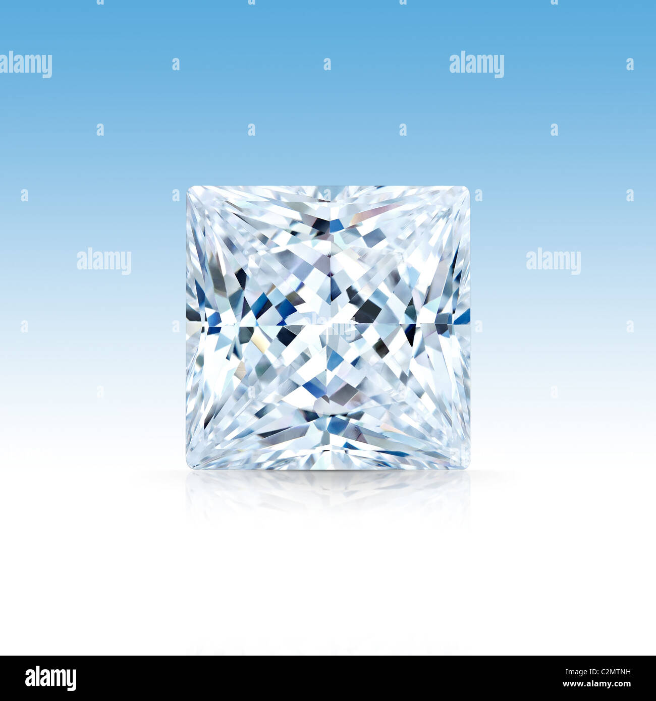 princess cut Diamond Isolated on blue gradient background, with partial ...