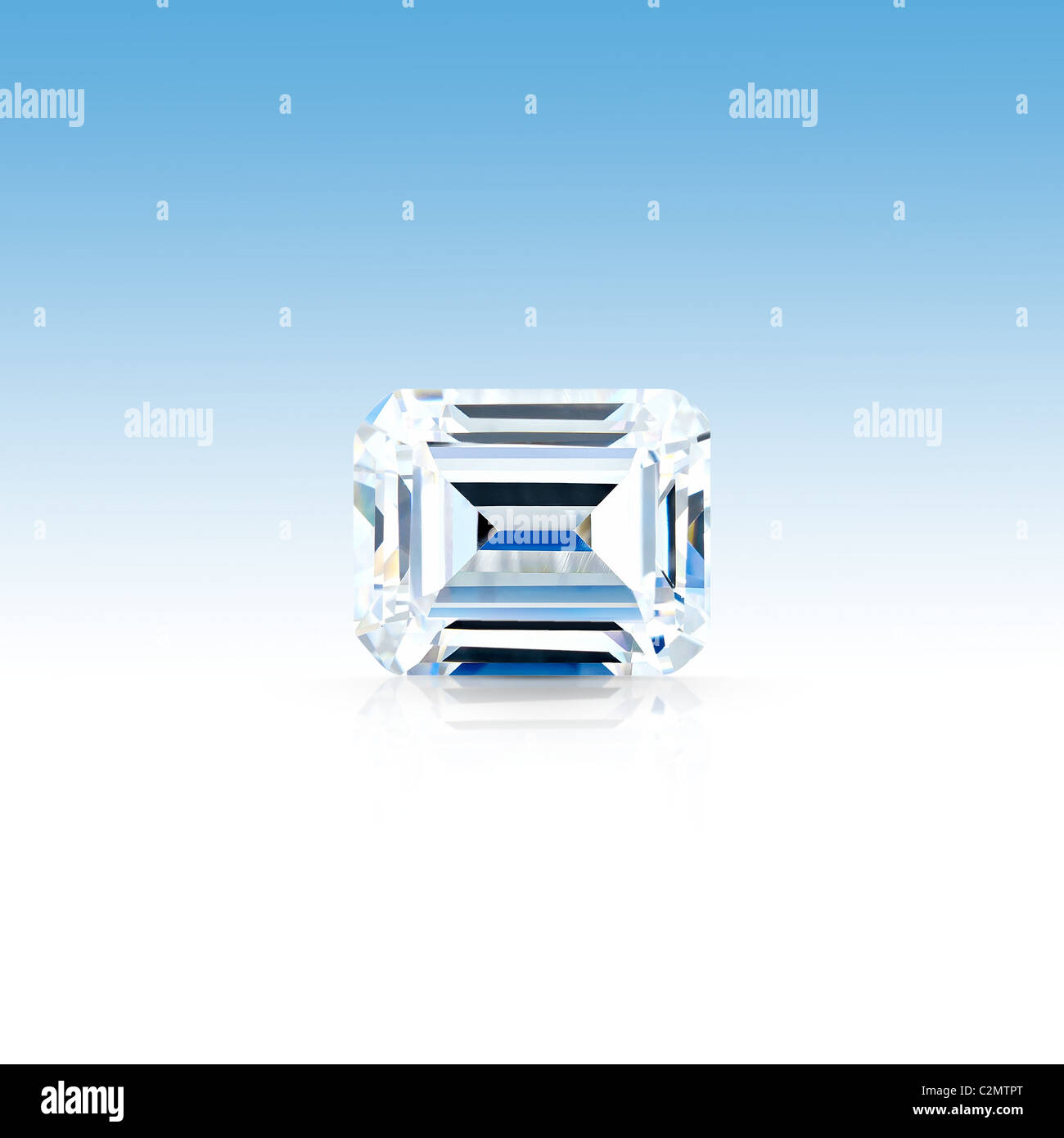 Emerald cut Diamond Isolated on blue gradient background, with partial ...