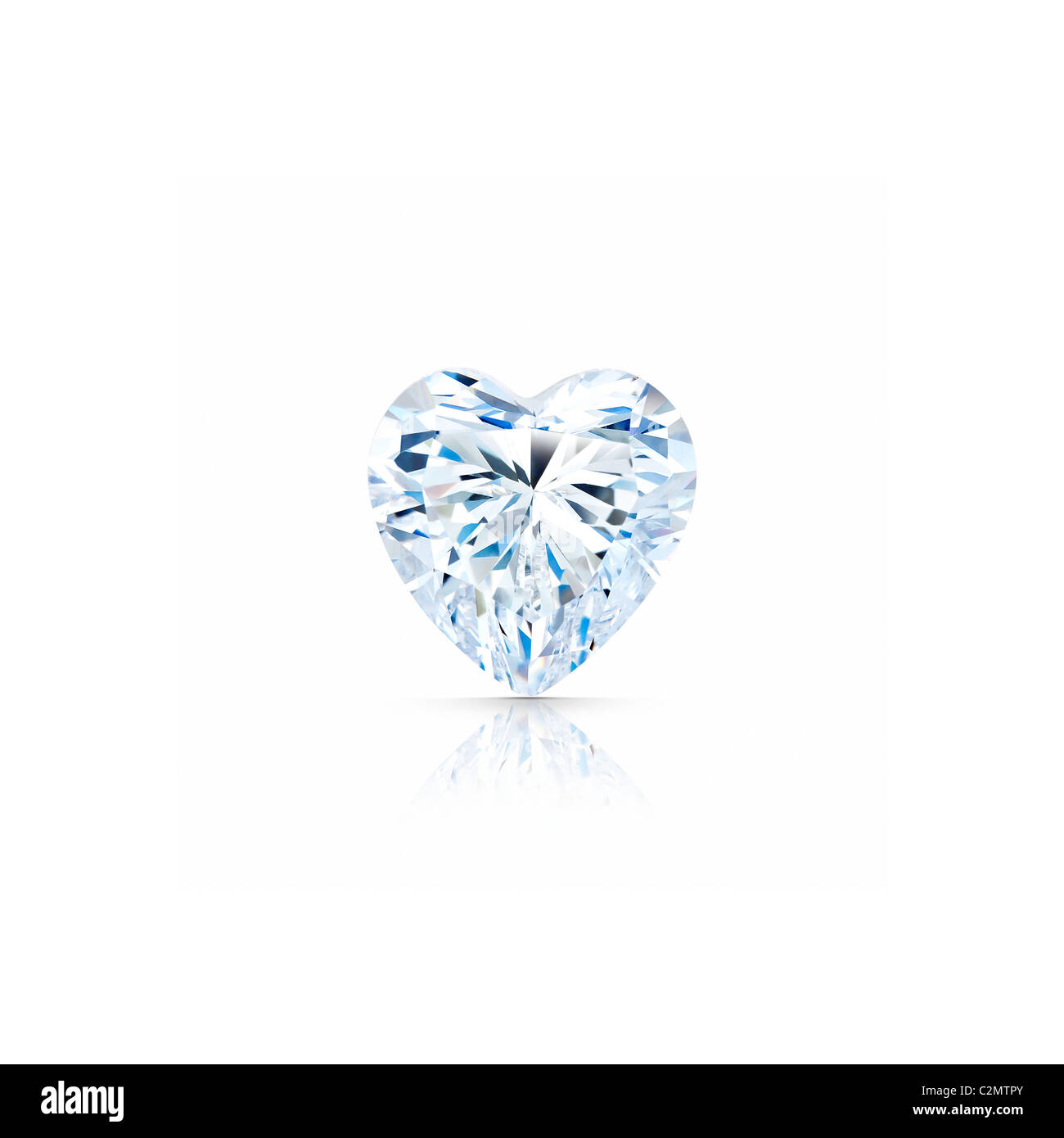 Diamond isolated against white background with partial reflection or ...