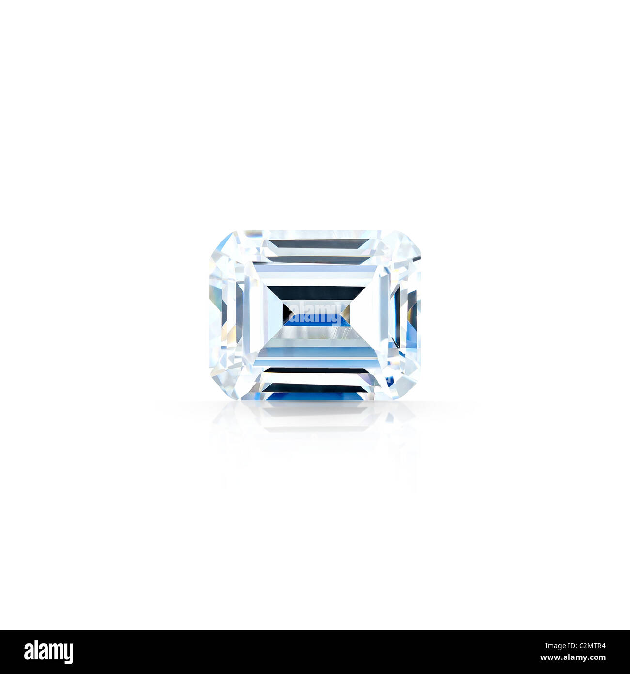 Emerald cut Diamond isolated against white background with partial ...