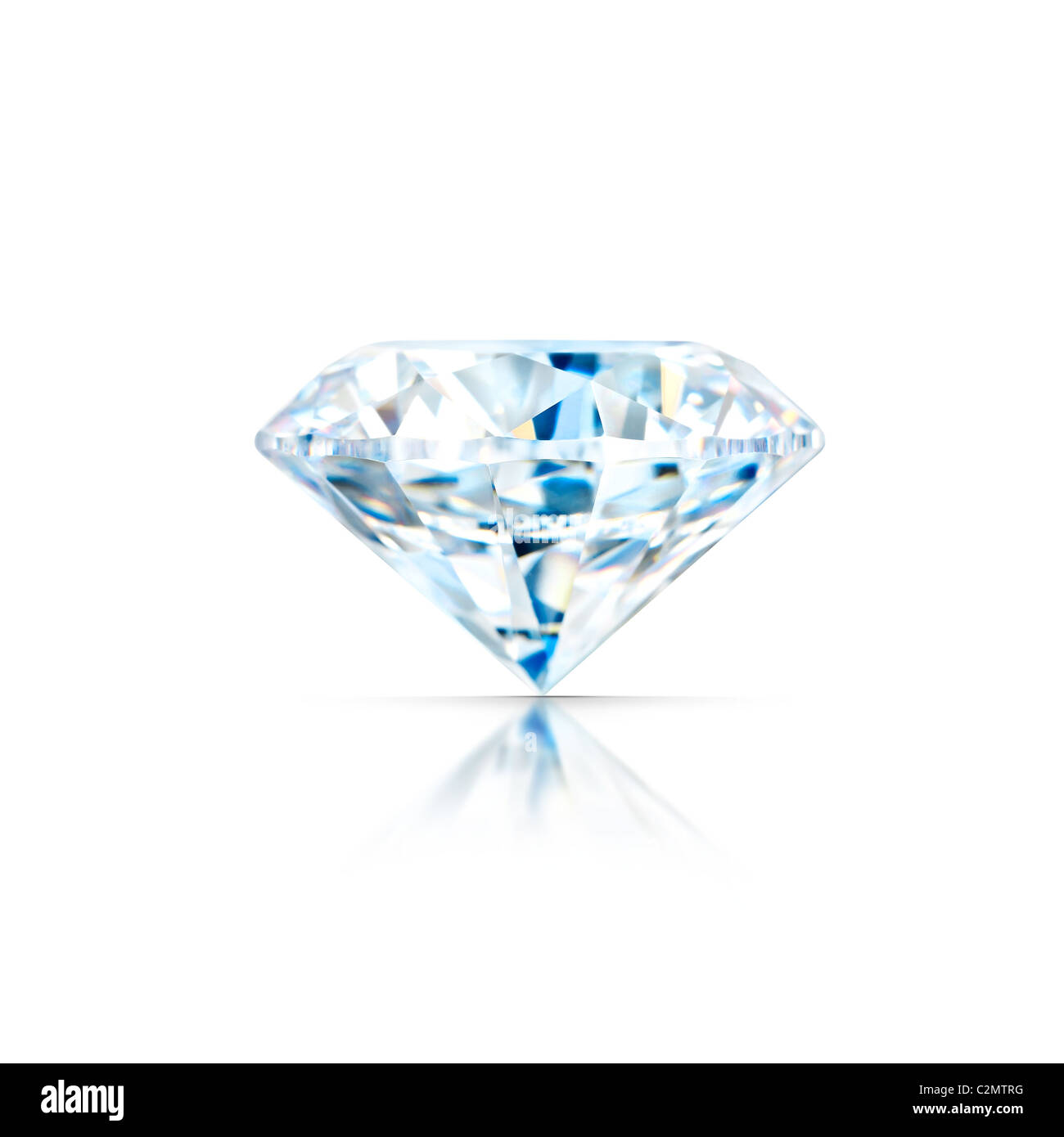 side on view of brilliant cut Diamond isolated against white background ...