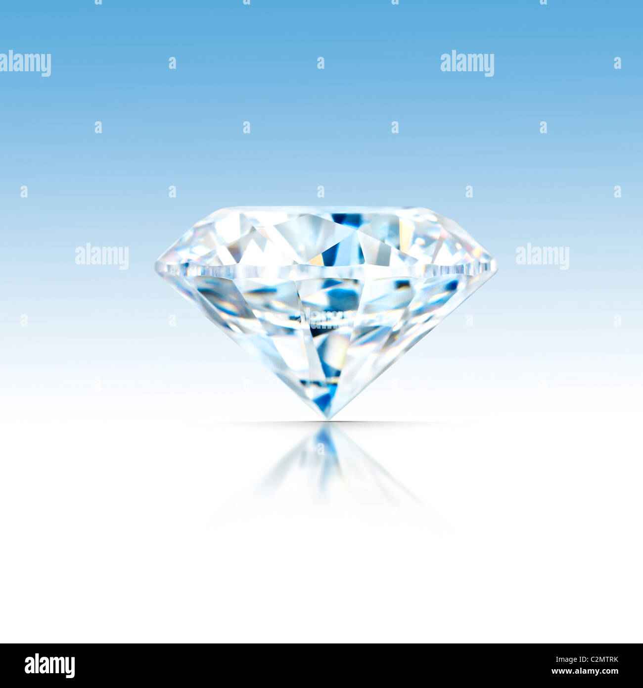 side on view of brilliant cut Diamond isolated against blue gradient ...