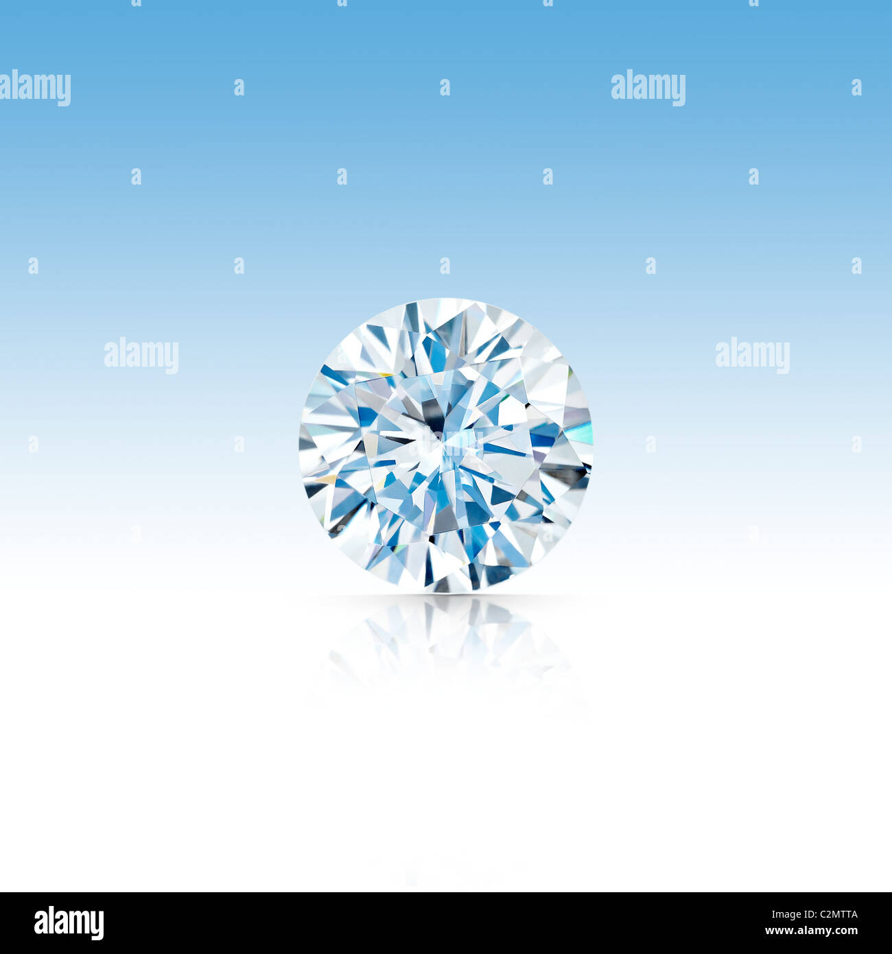 brilliant cut Diamond Isolated on blue gradient background, with ...