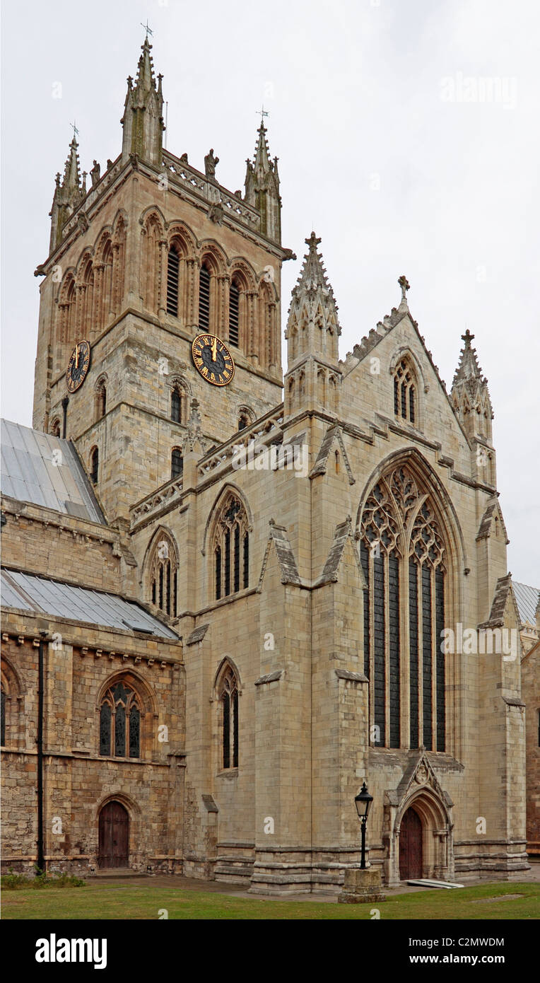 Selby Abbey clock/bell tower and south transept viewed from the south ...