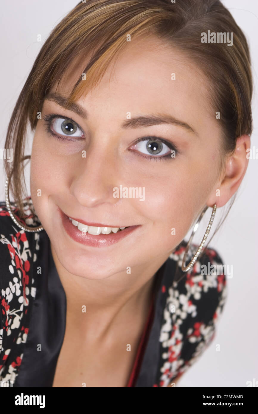 Portrait happy teenage girl look at camera Stock Photo - Alamy