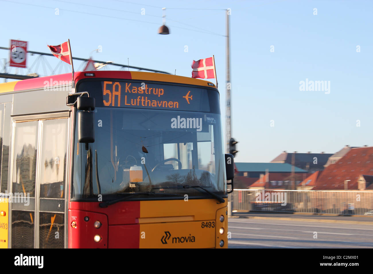 A city bus decorated with Danish flags to celebrate the baptism of the ...