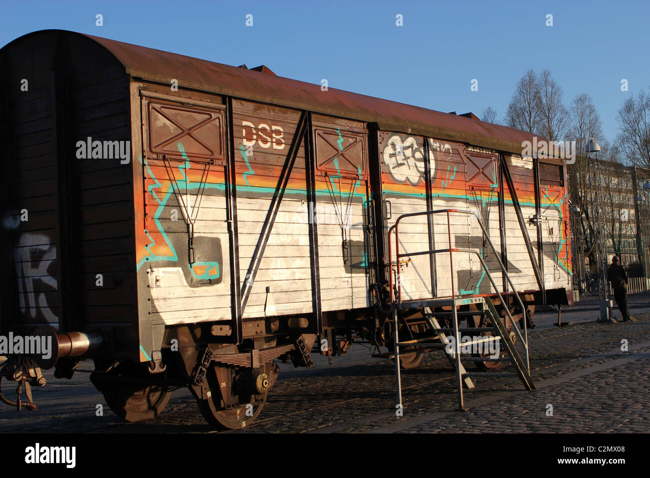 Old Danish railroad car painted with graffitis in Islands Brygge ...