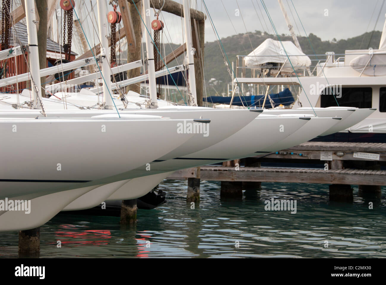 the dragon class sailing yachts stored in Antigua Stock Photo - Alamy