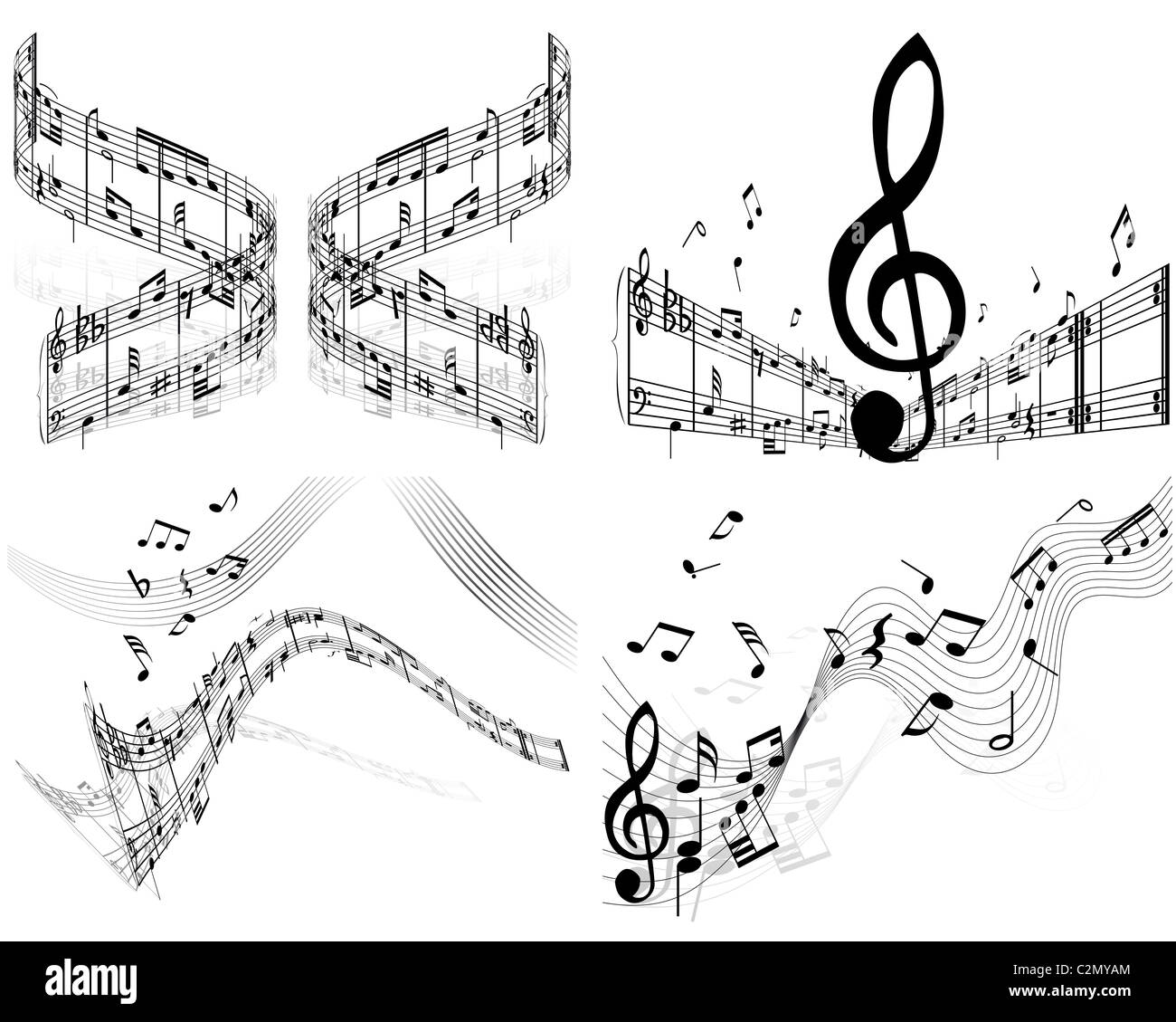 Set of four vector musical notes staff Stock Photo - Alamy