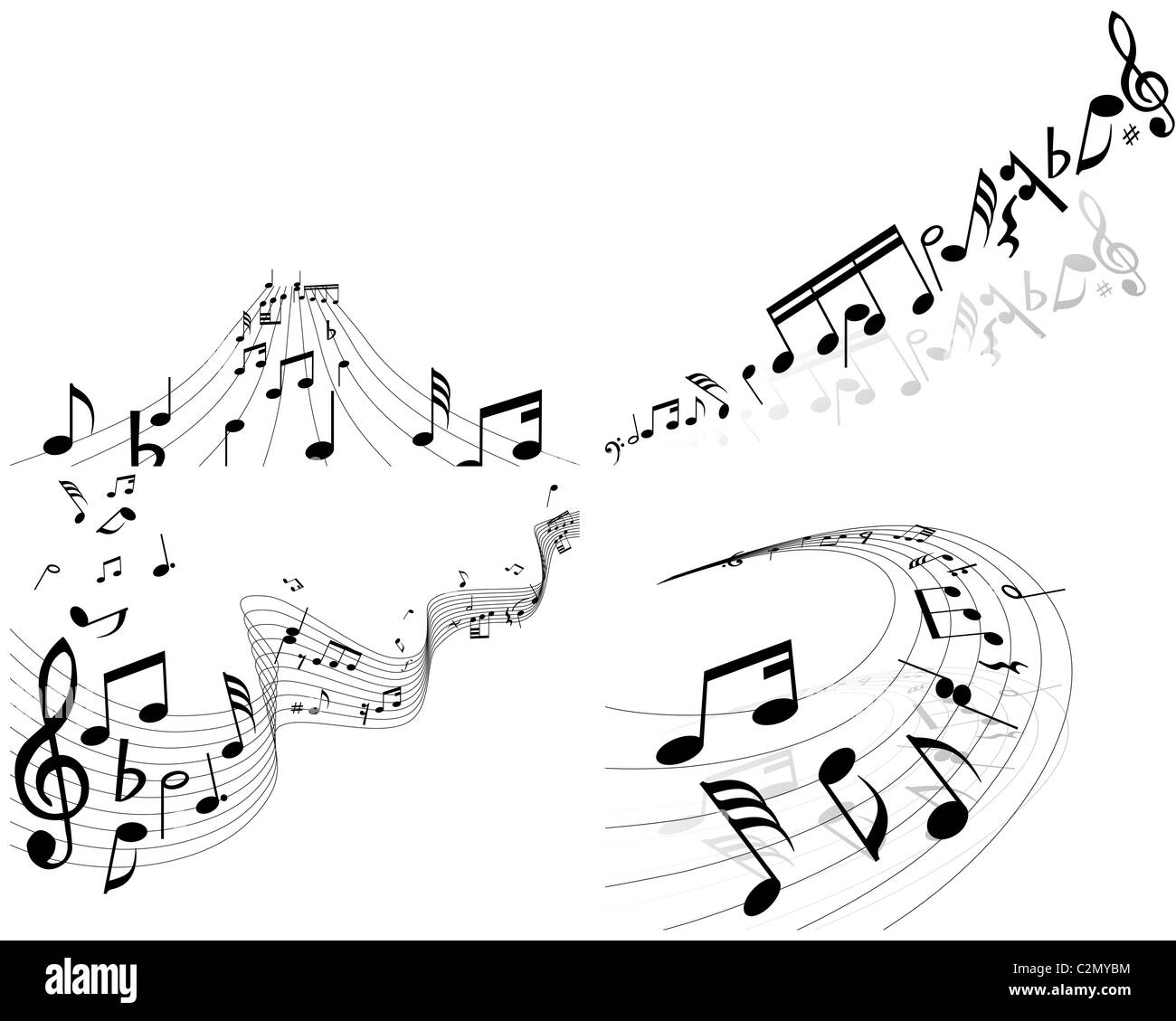 Set of four vector musical notes staff Stock Photo - Alamy