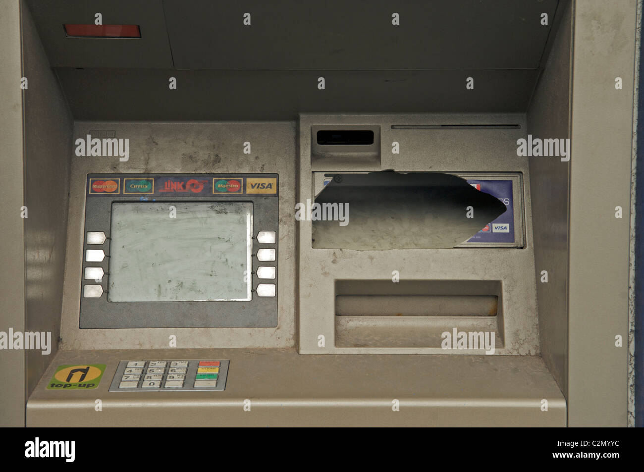 Vandalised cash dispensing machine Stock Photo - Alamy