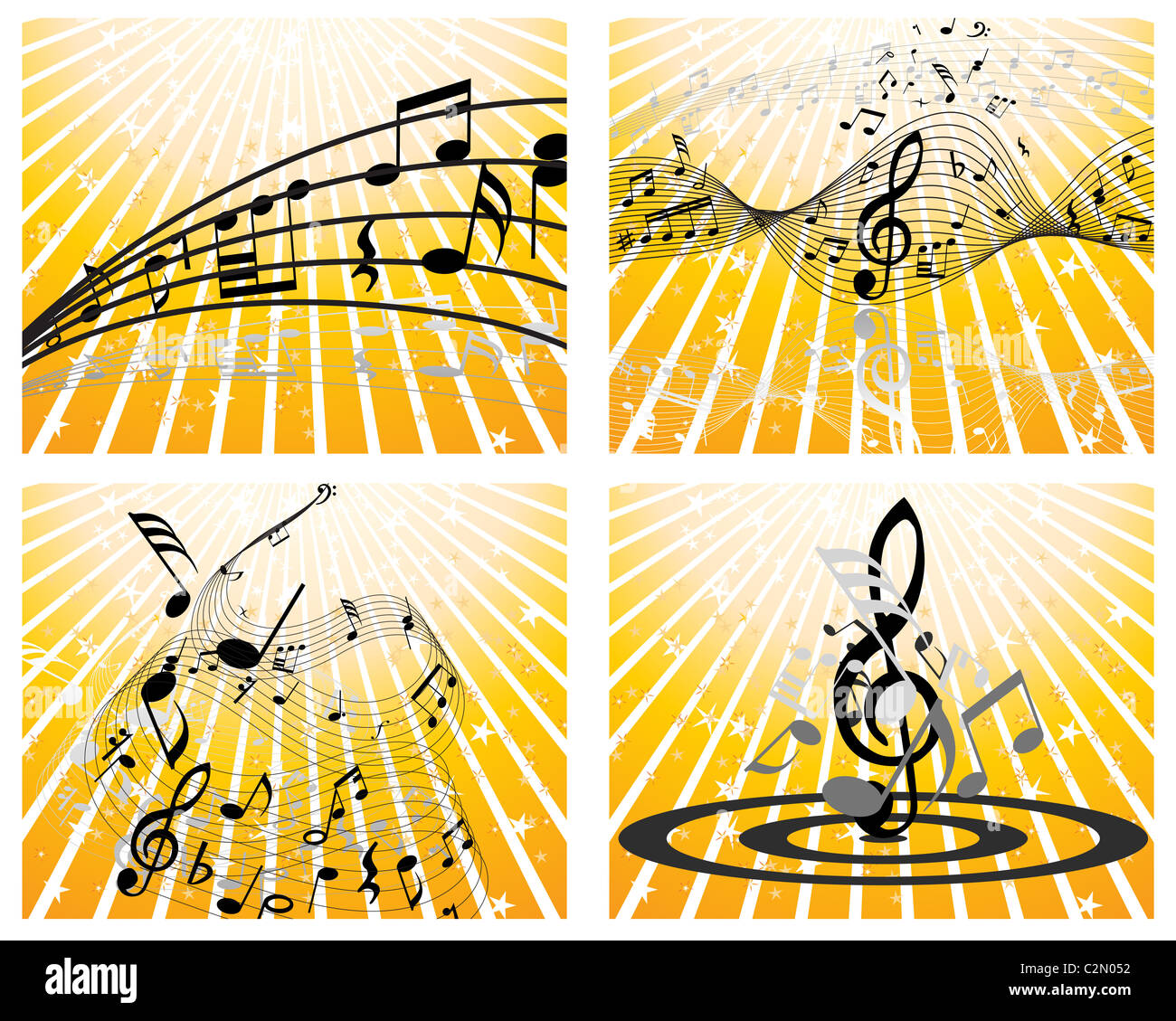 Set of four vector musical notes staff Stock Photo - Alamy