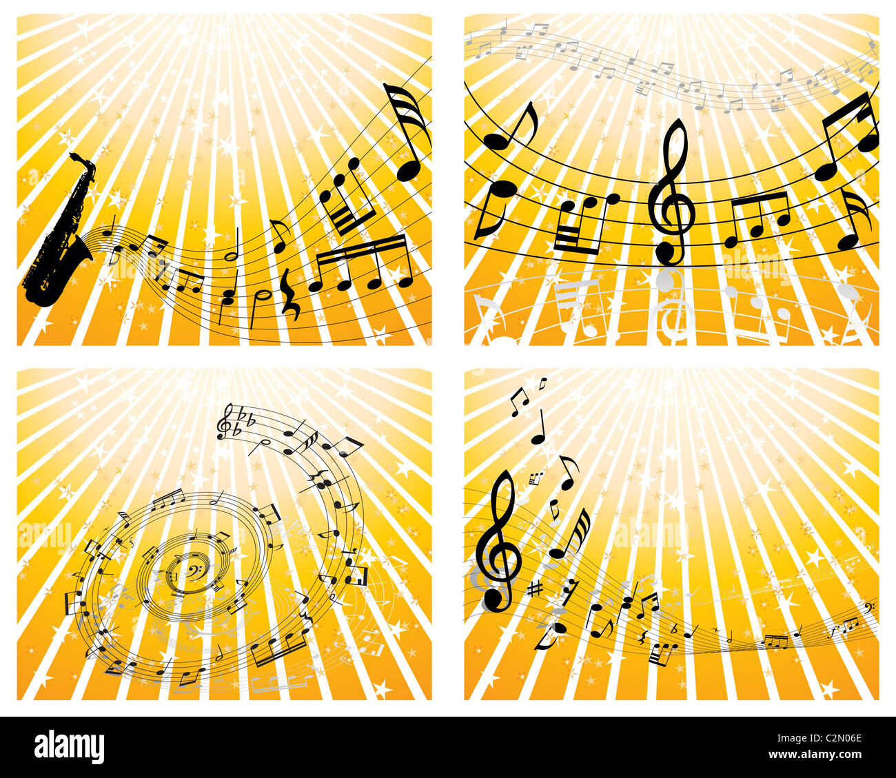 Set of four vector musical notes staff Stock Photo - Alamy