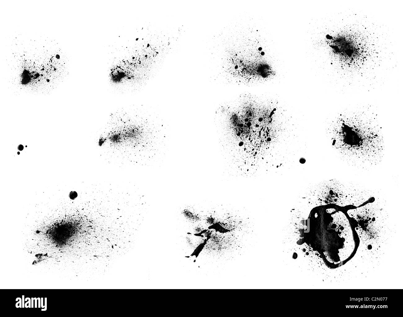 Set of isolated high detailed grunge textured ink and watercolor splat ...