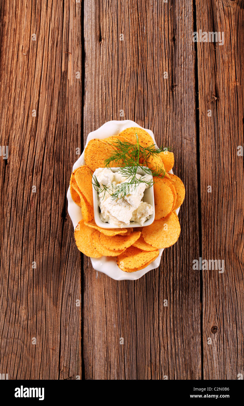 Bowl of corn chips and curd cheese Stock Photo - Alamy