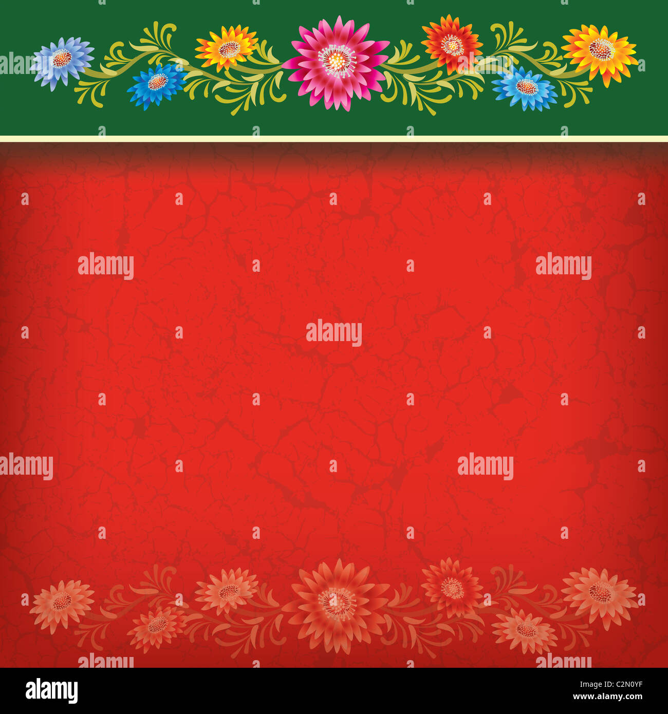 abstract red background with color flowers on green Stock Photo - Alamy