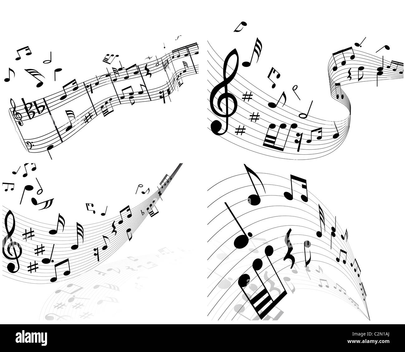 Set of four vector musical notes staff Stock Photo - Alamy