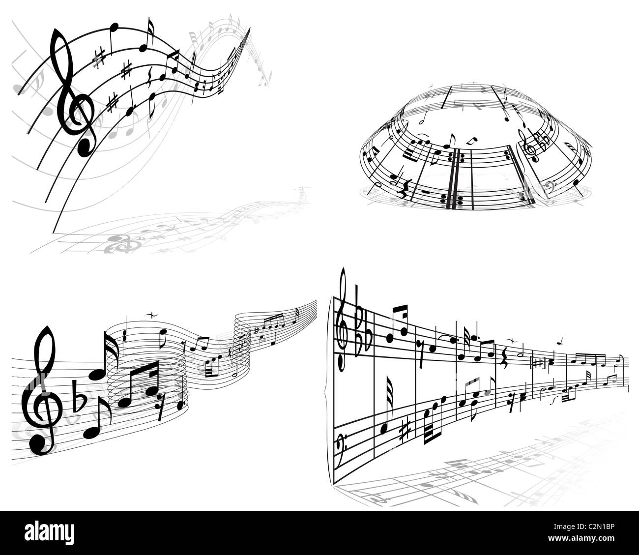 Set of four vector musical notes staff Stock Photo - Alamy