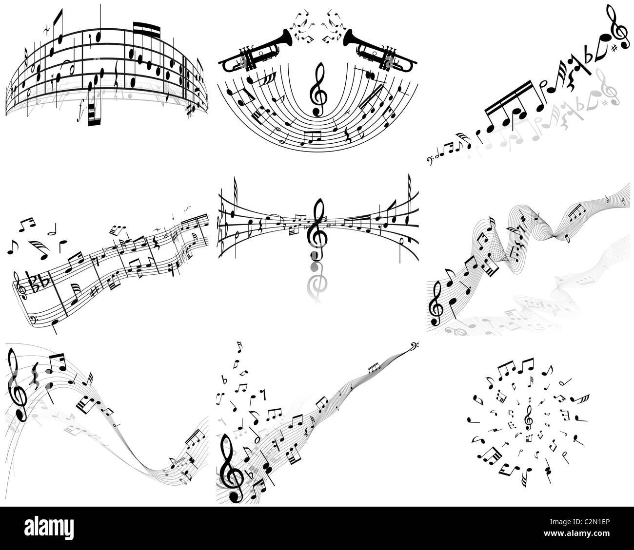 Set of four vector musical notes staff Stock Photo - Alamy