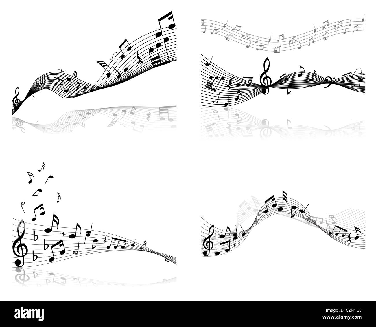 Set of four vector musical notes staff Stock Photo - Alamy