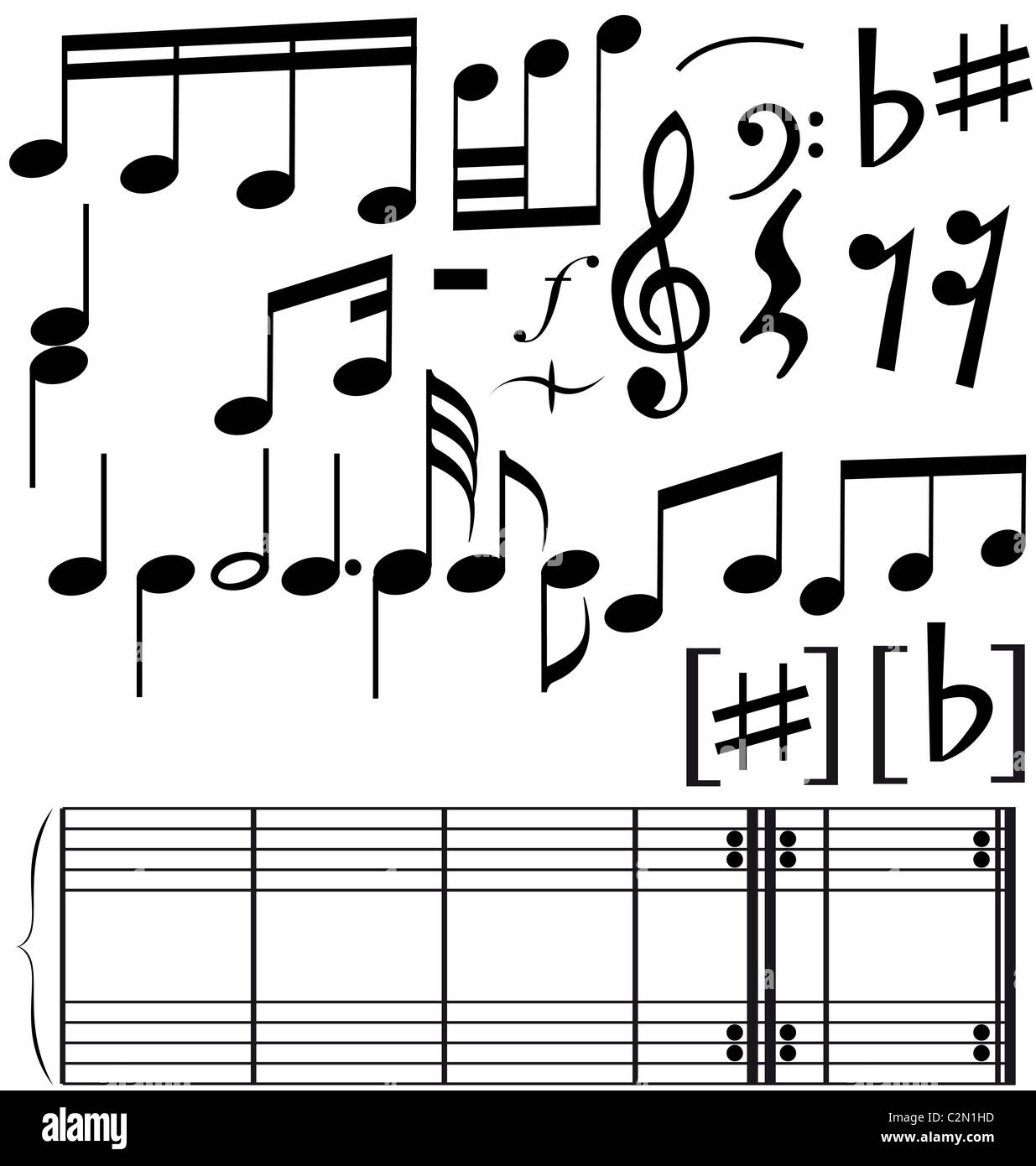 Full set of notes symbols on the white background Stock Photo - Alamy