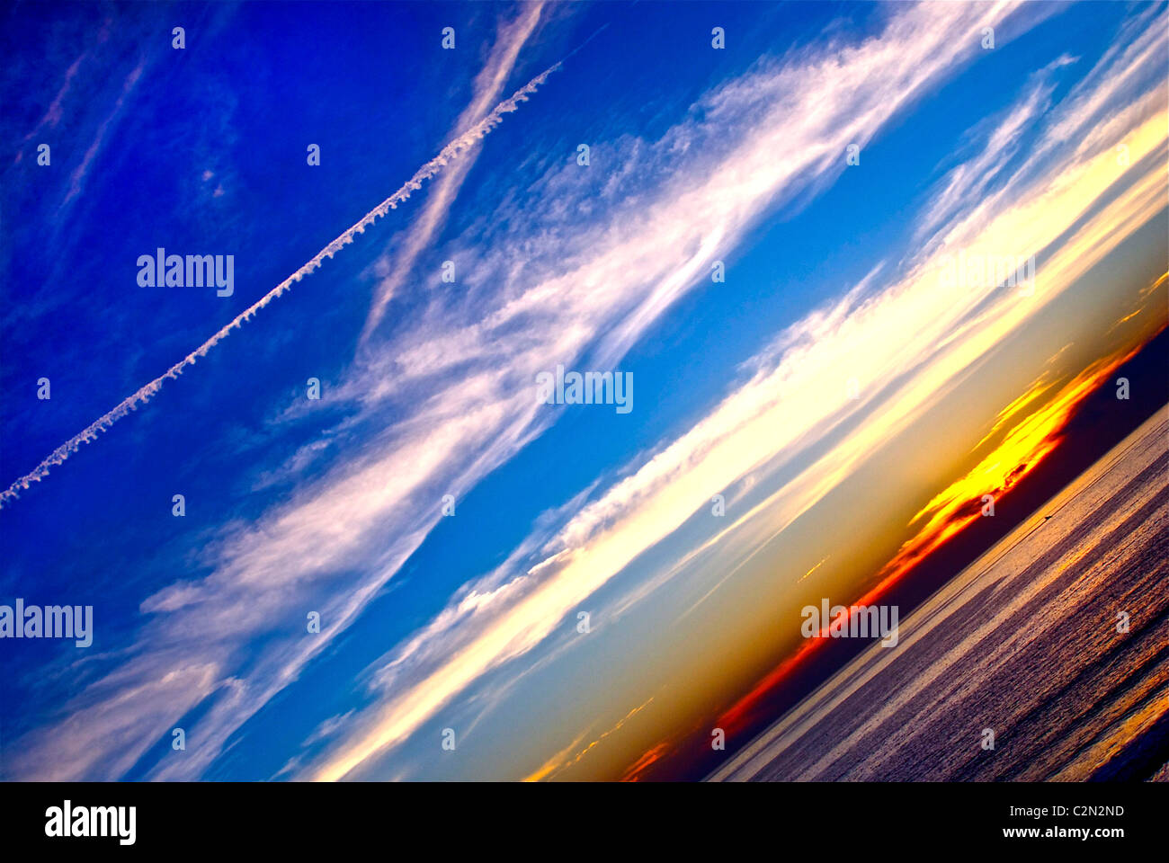 A Sunset with many colors taken at a sideways angle Stock Photo - Alamy