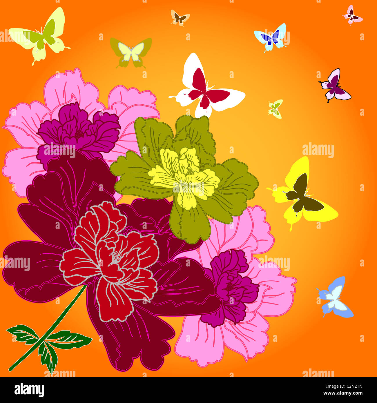 eps10 background with fantasy hand drawn flowers Stock Photo - Alamy