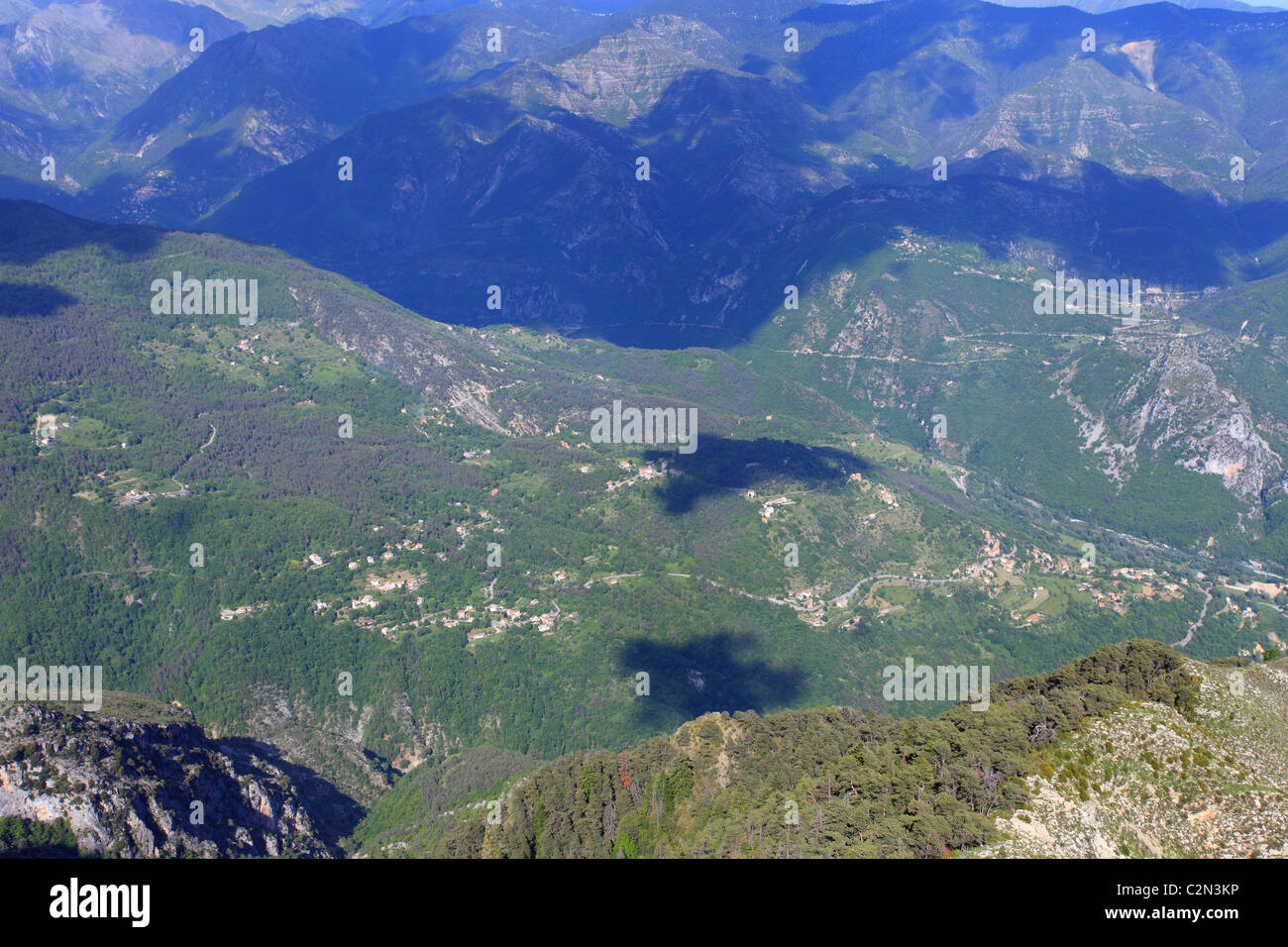 Overhead view of the Vesubie valley into the Mercantour national park ...