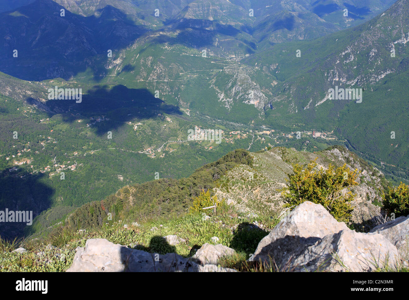 Overhead view of the Vesubie valley into the Mercantour national park ...