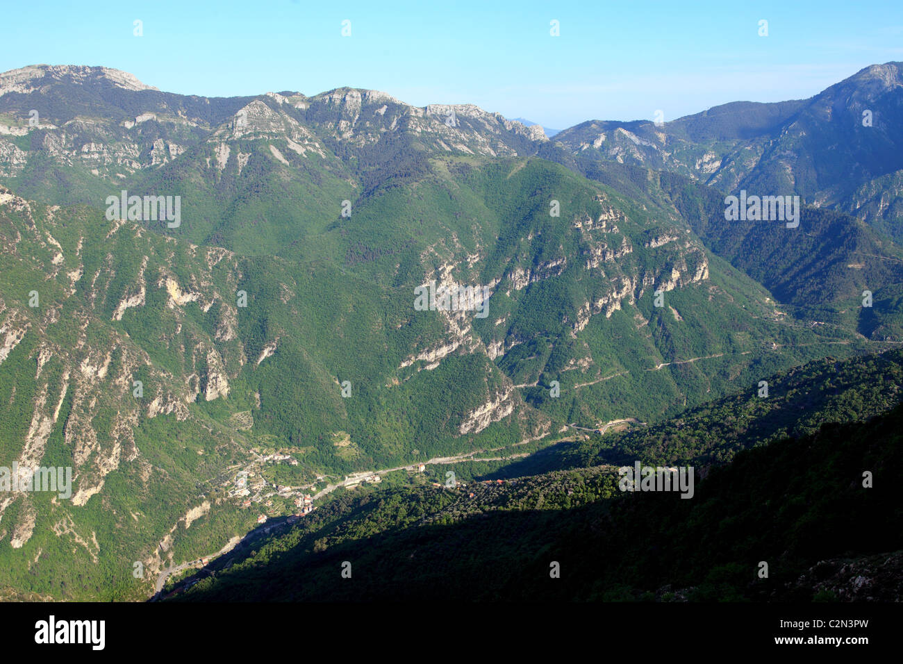 Aerial view in mountain valley hi-res stock photography and images - Alamy