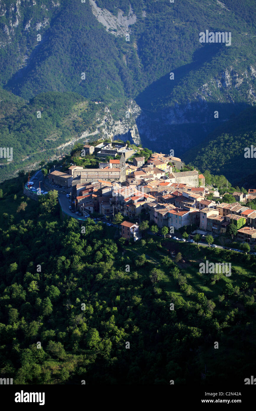 Picturesque perched village of Utelle into the Mercantour national park ...