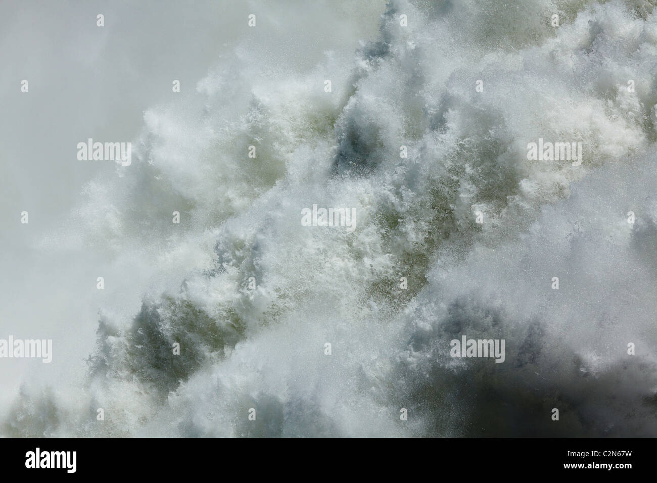 Water spilling from Clyde Dam, Clyde, Central Otago, South Island, New ...