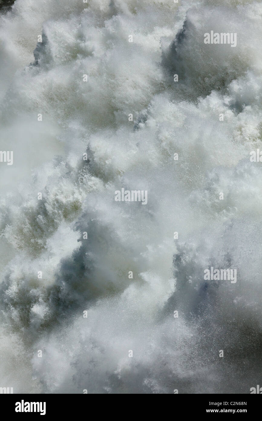 Water spilling from Clyde Dam, Clyde, Central Otago, South Island, New ...