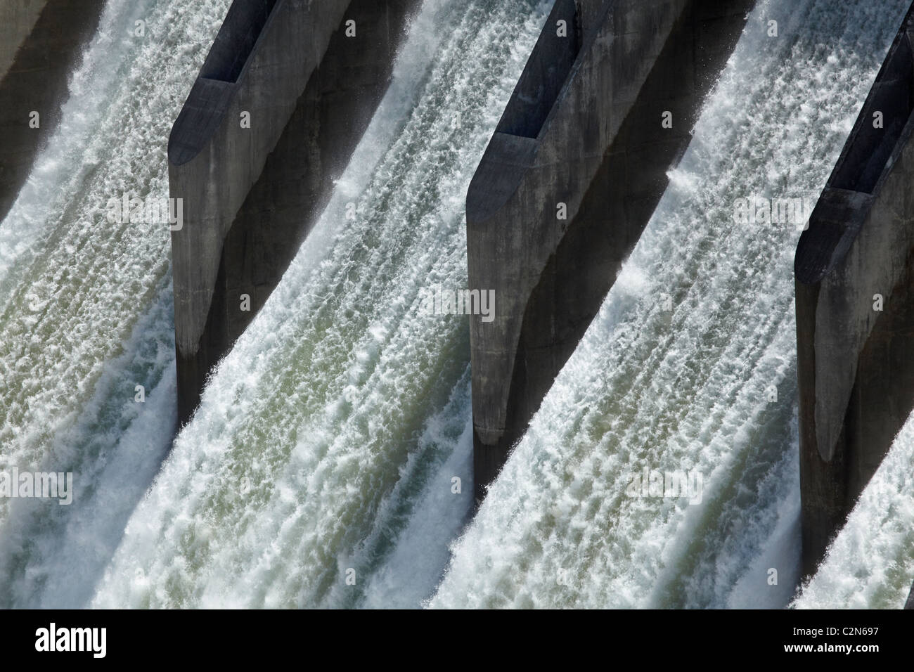 Water spilling from Clyde Dam, Clyde, Central Otago, South Island, New ...