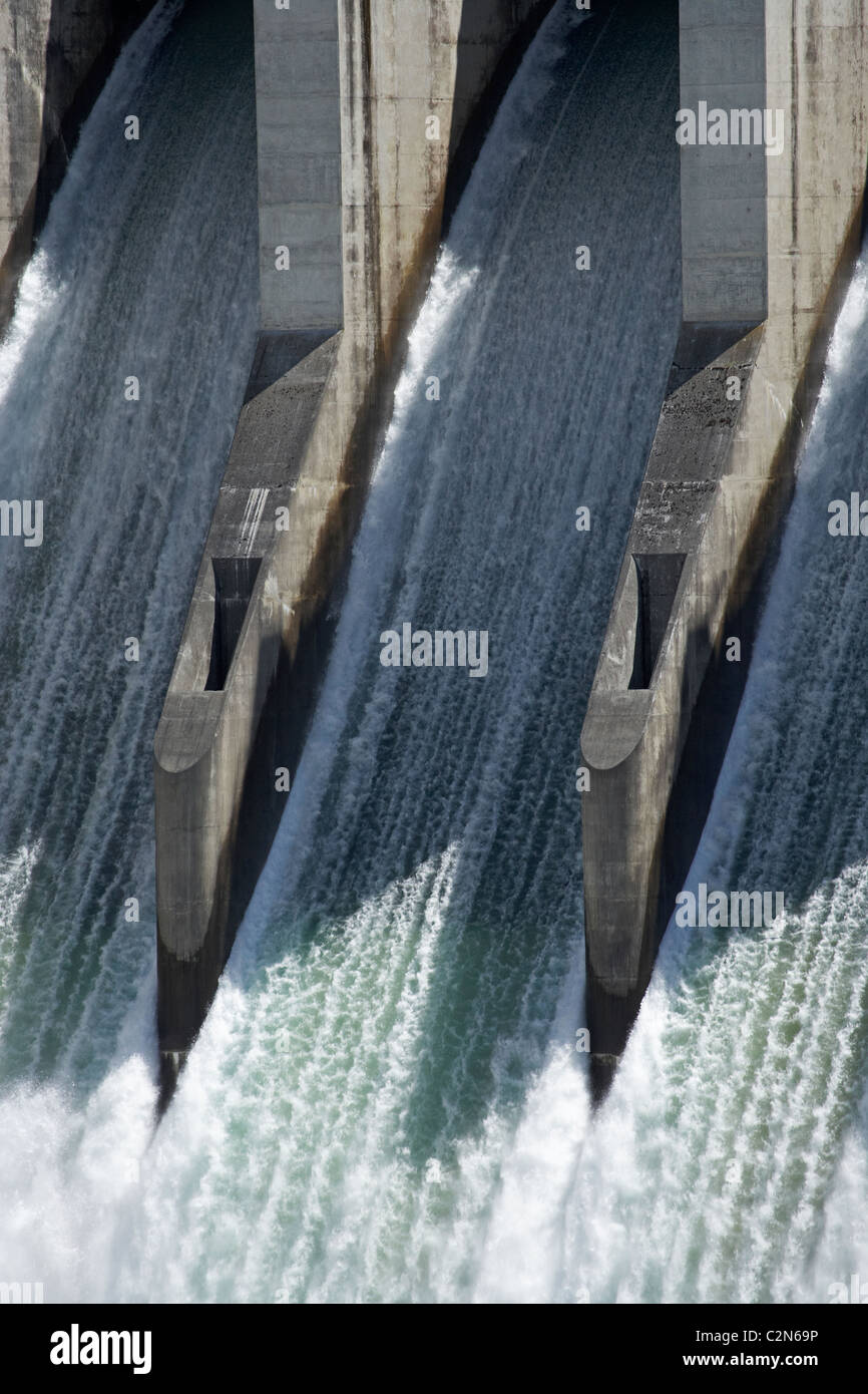 Water spilling from Clyde Dam, Clyde, Central Otago, South Island, New ...