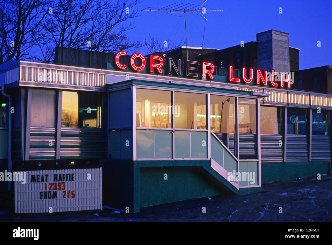 Corner Lunch diner at sunset. Located in Worcester, Massachusetts ...